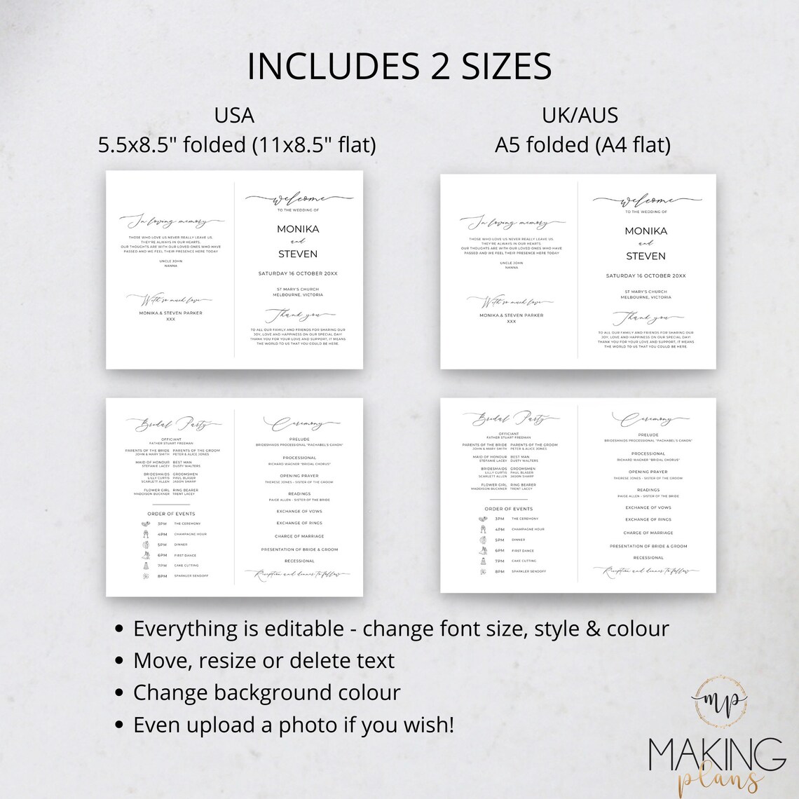 Minimalist Wedding Program Template Foldable Wedding Program Modern ...