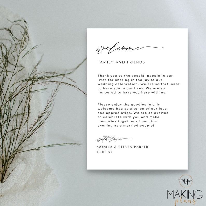 Minimalist Welcome Letter, Wedding Timeline Template, Modern Wedding ...