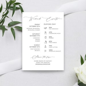 Wedding Itinerary Template Weekend Guide, Welcome Bag Note & Timeline ...