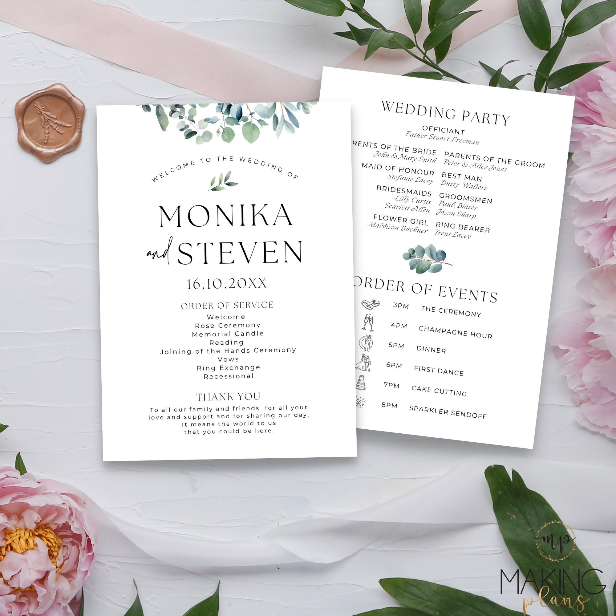 Church Ceremony Program Eucalyptus Wedding Program DIY - Etsy