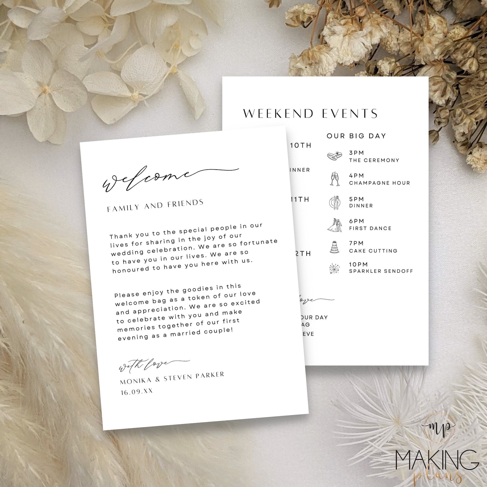 Minimalist Welcome Letter, Wedding Timeline Template, Modern Wedding ...