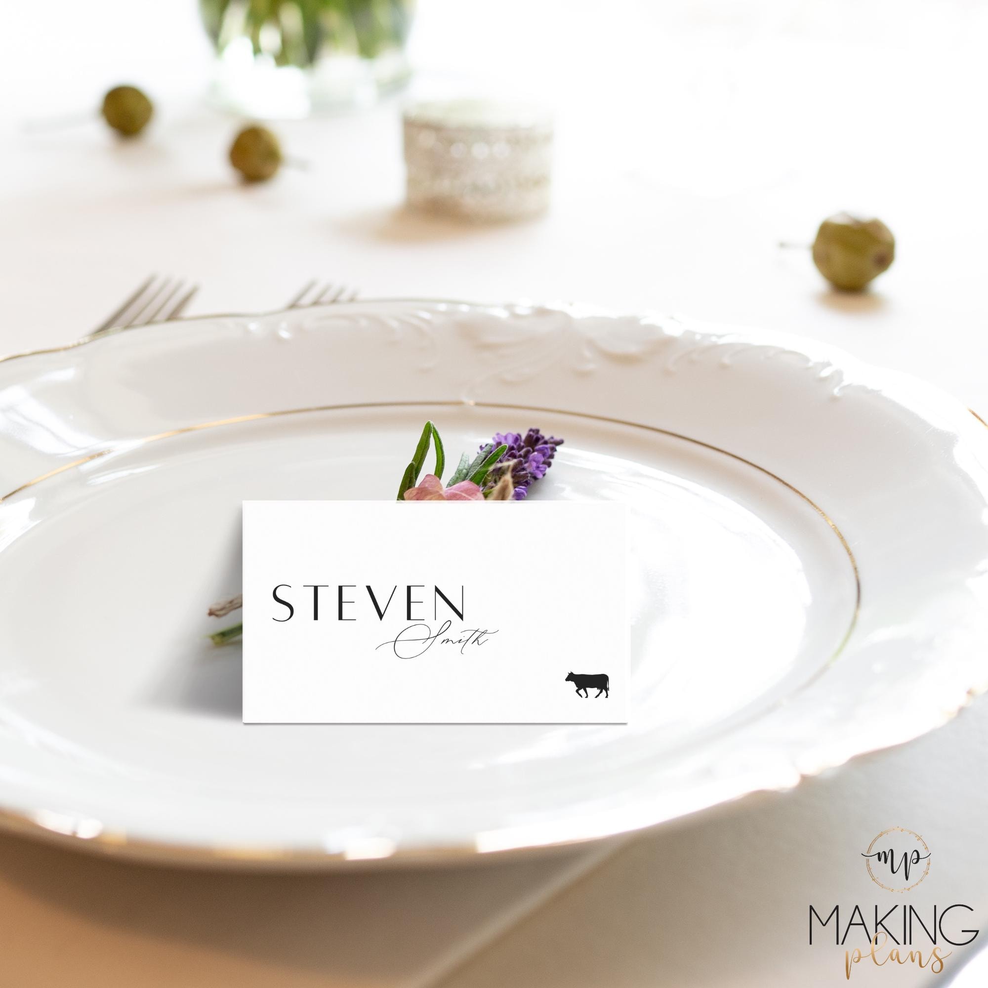 Modern Wedding Place Cards With Meal Choice Personalized Placecard ...