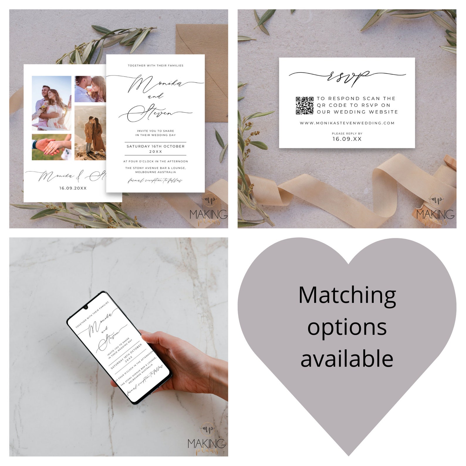 RSVP Card With Meal Option Icons, Response Card, Minimalist Wedding ...