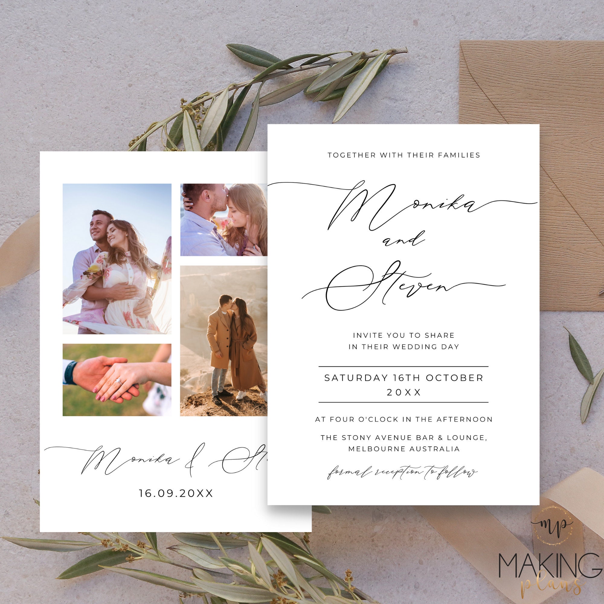 Modern Script Wedding Invitation Calligraphy Wedding Invitation ...