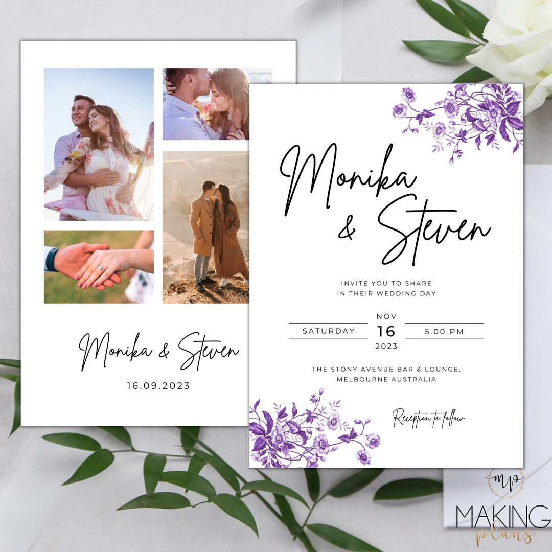 Printable Wedding Invitation With Photo, Photo Collage Wedding ...