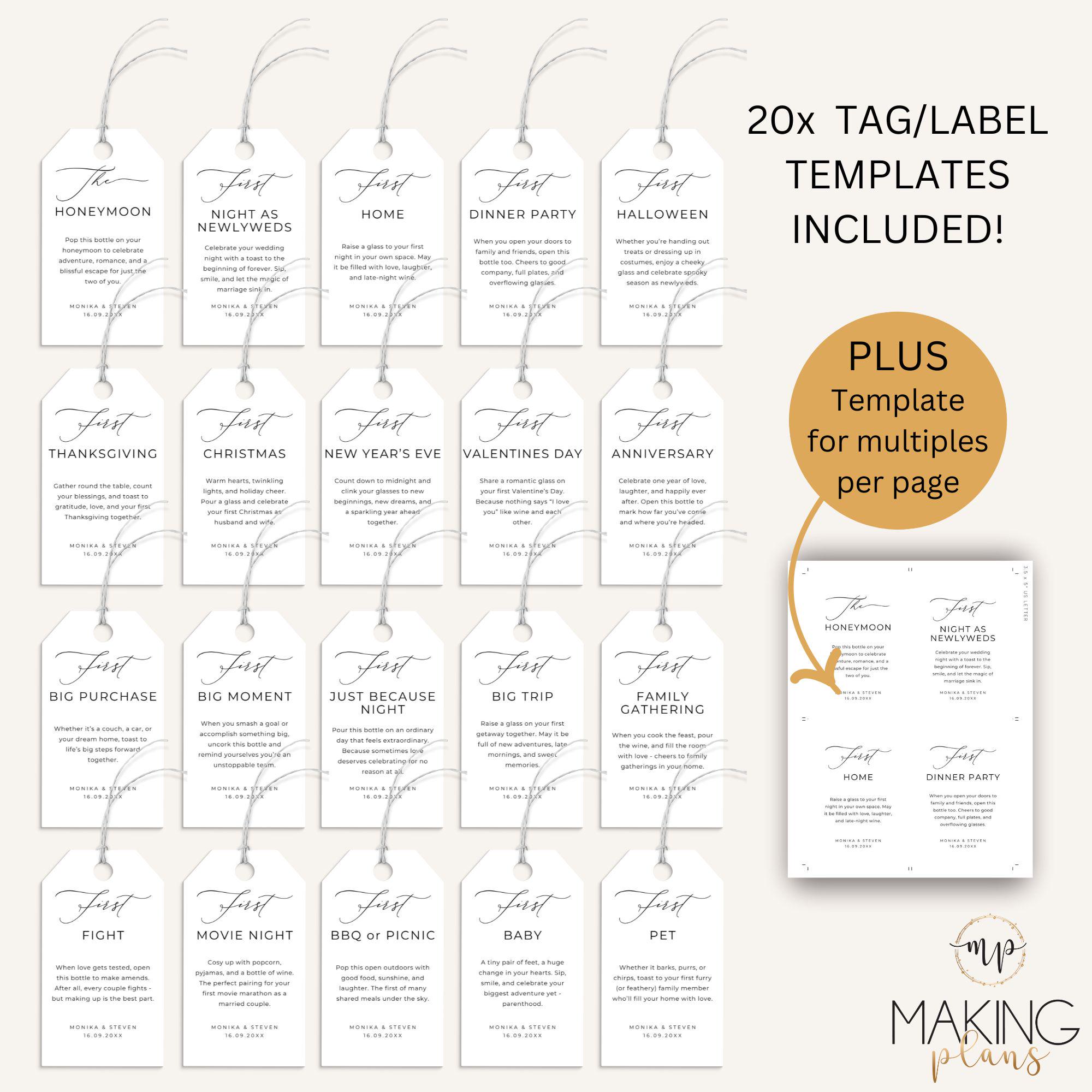 Milestone Wine Labels Printable Wine Tags Bridal Shower Gift Wedding ...