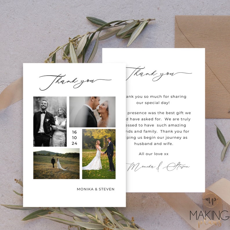 Minimalist Thank You Card Template, Thank You Note With Photo Collage ...