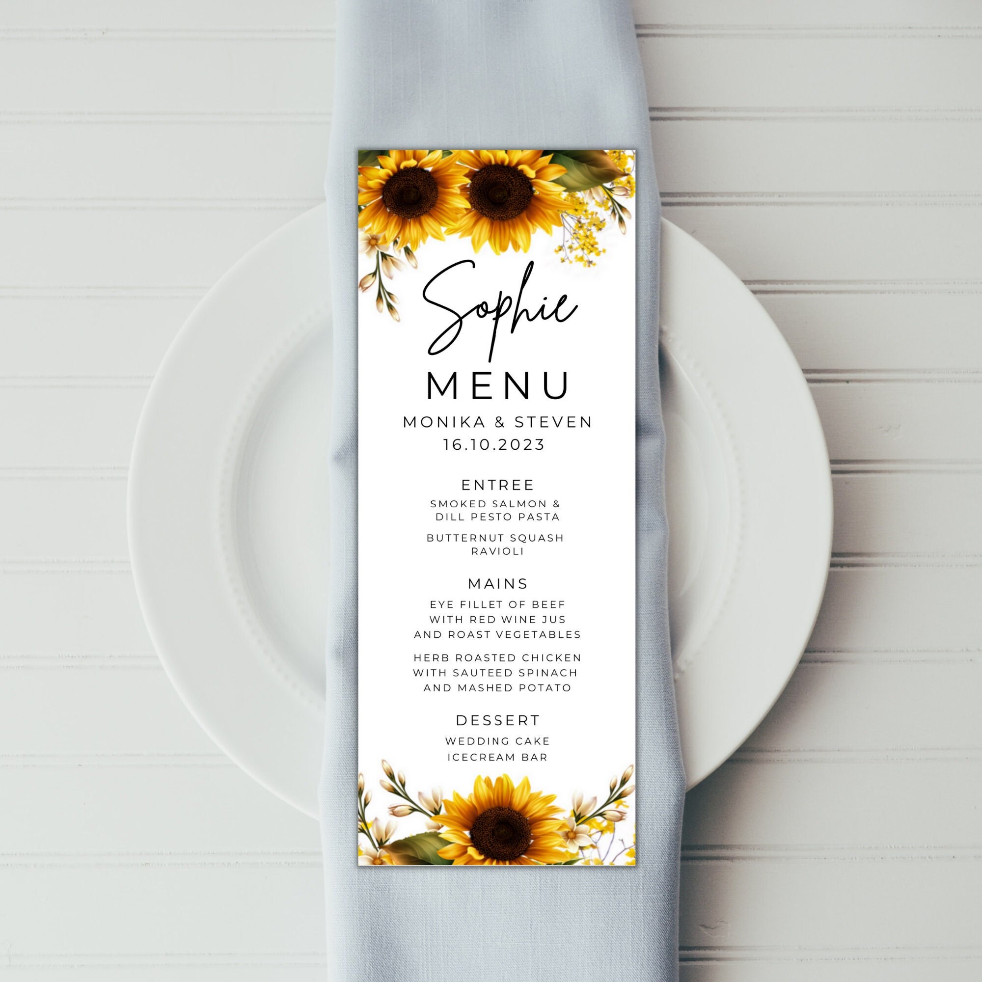 Rustic Sunflower Wedding Menu Template Printable Dinner Menu Digital ...