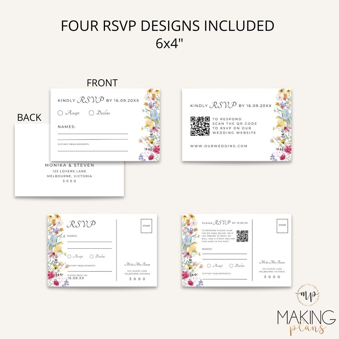 Rsvp Card Wildflower Wedding Garden Flowers Reply Postcard Boho Floral ...