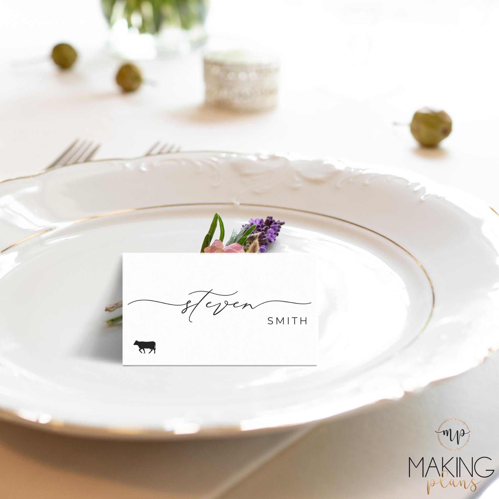 Modern Wedding Place Cards With Meal Choice Personalized Dinner Option ...