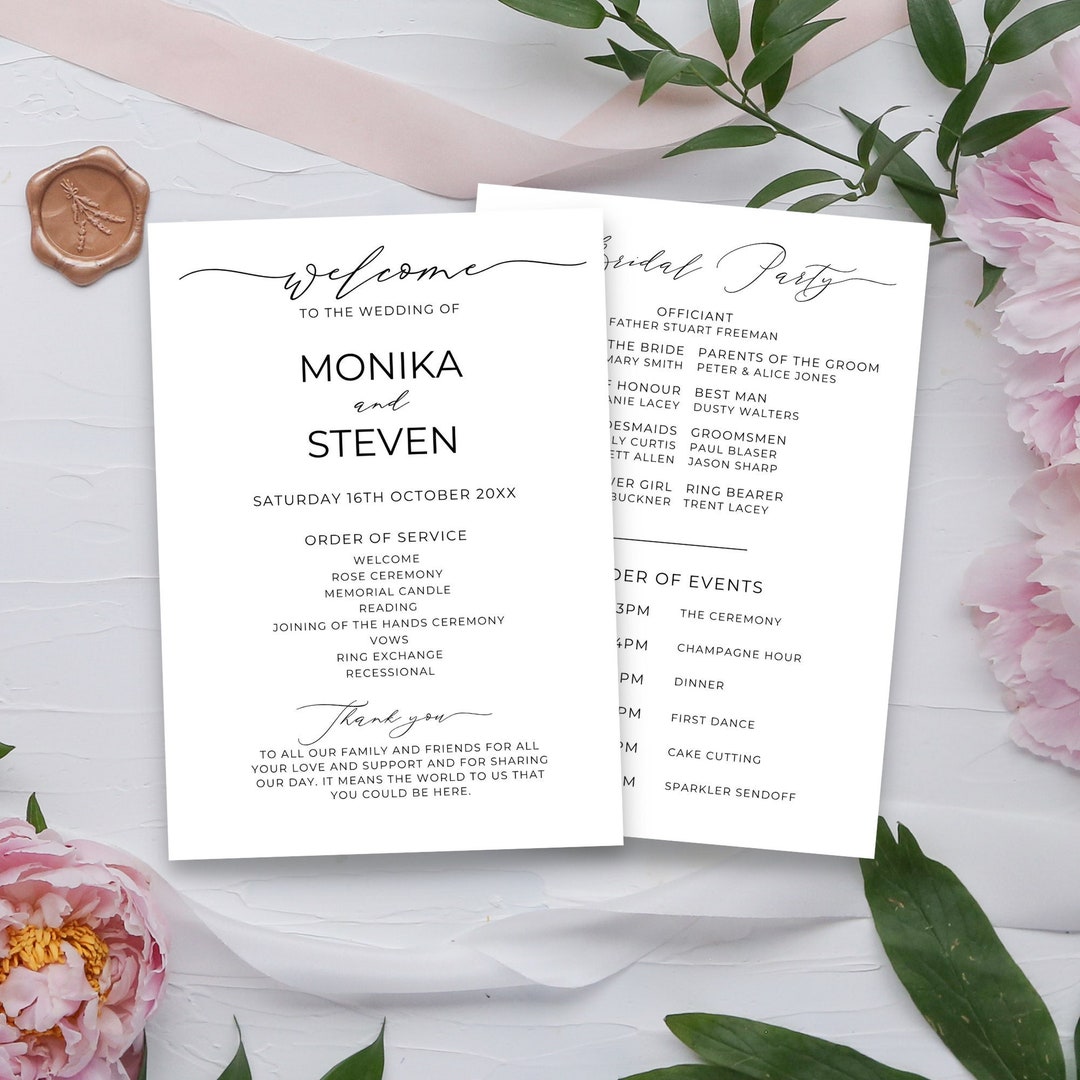 Church Ceremony Program, Minimalist Wedding Program, DIY Church Program ...