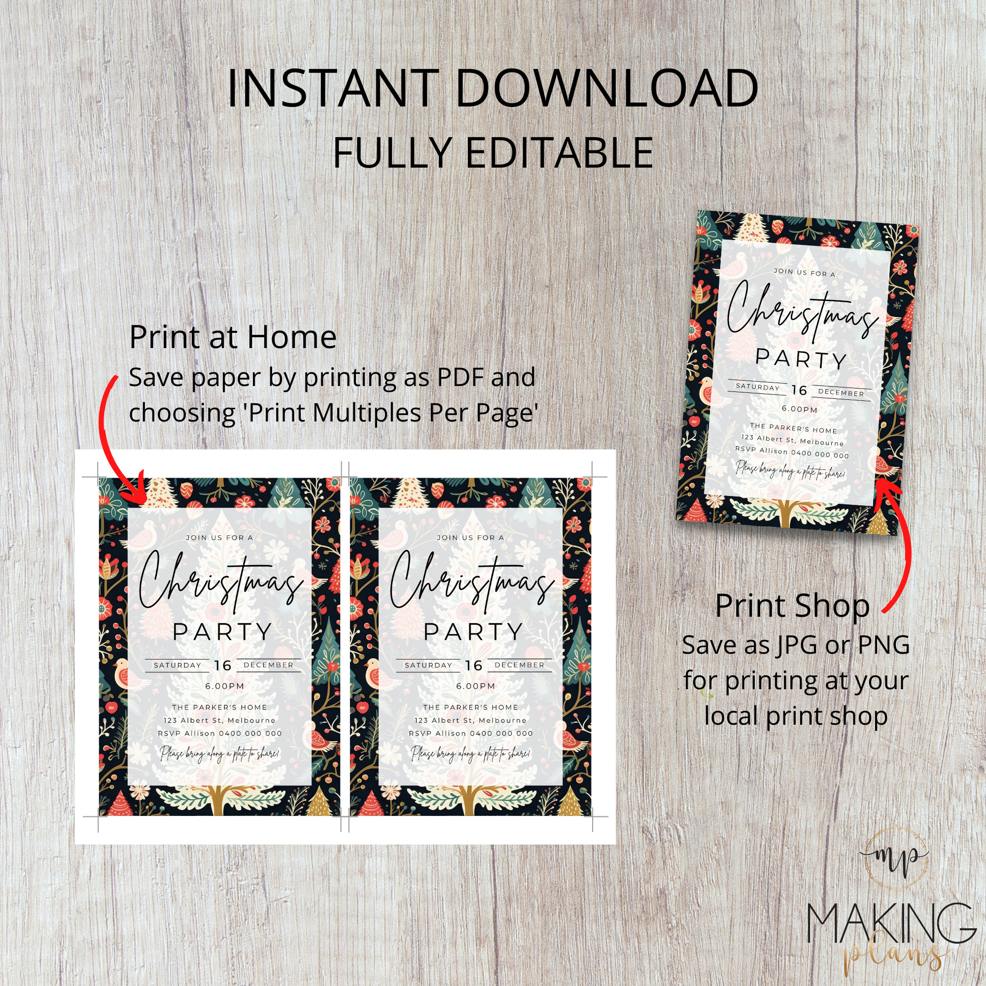 Editable Christmas Party Invitation Holiday Staff Party Invite for ...