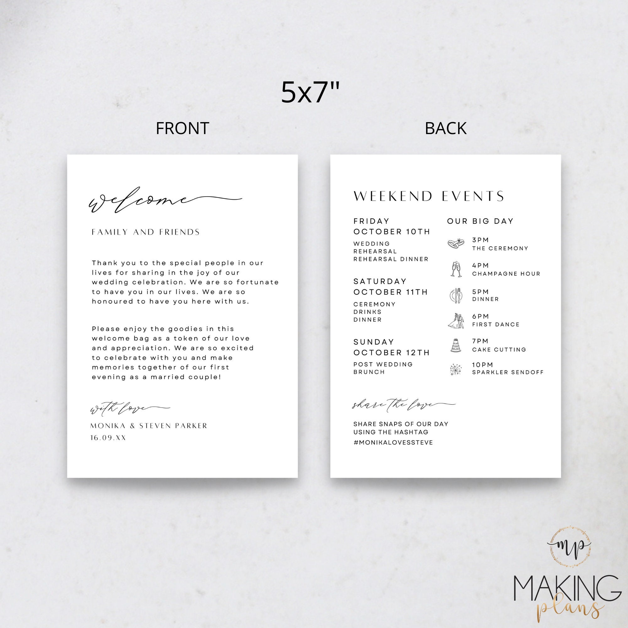 Minimalist Welcome Letter, Wedding Timeline Template, Modern Wedding ...