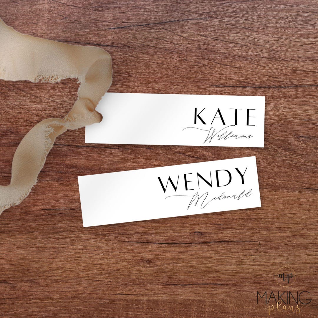 Modern Minimalist Wedding Name Tags Thin Place Card Template Printable ...