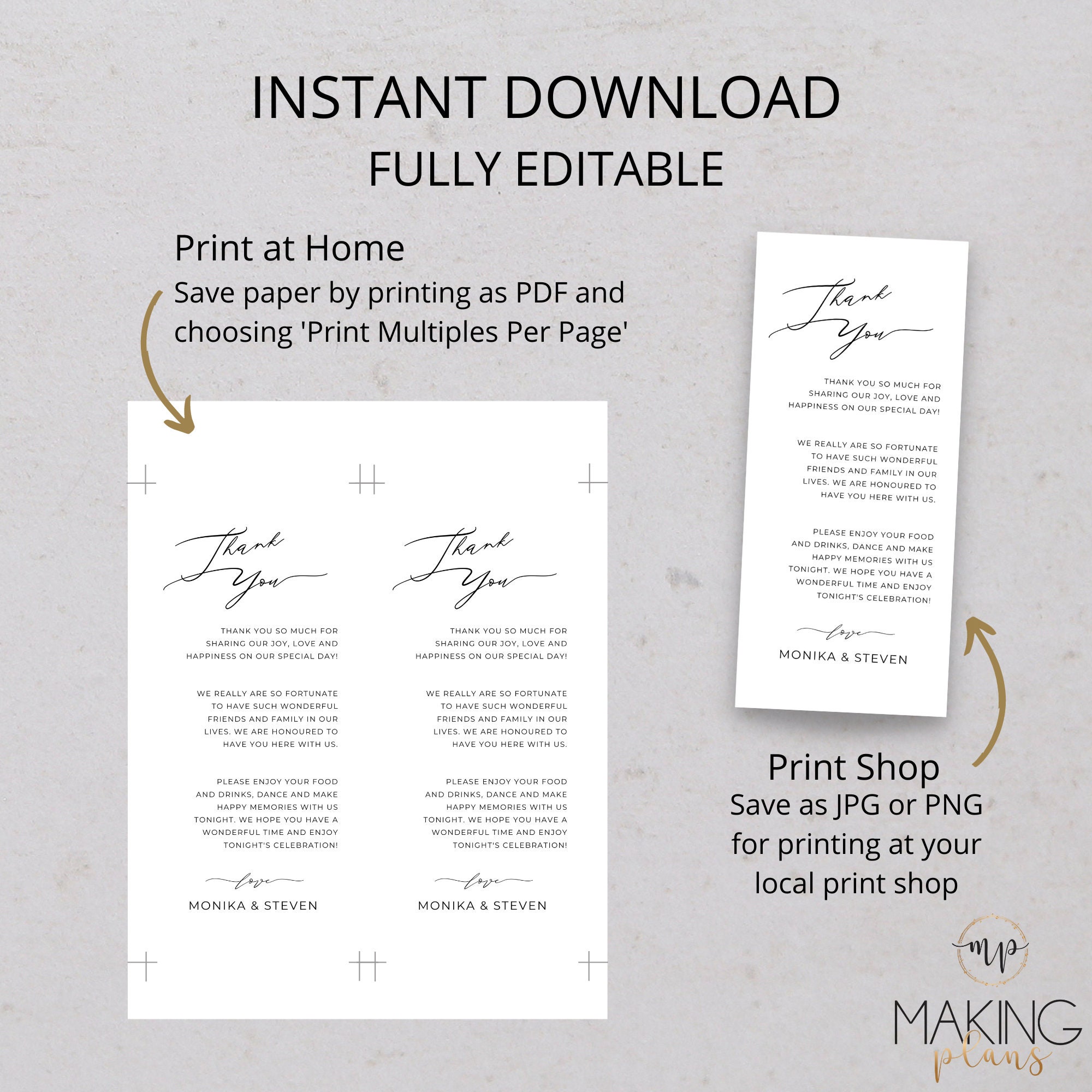 Thank You and Menu Template Download, Modern Wedding Menu Napkin Note ...