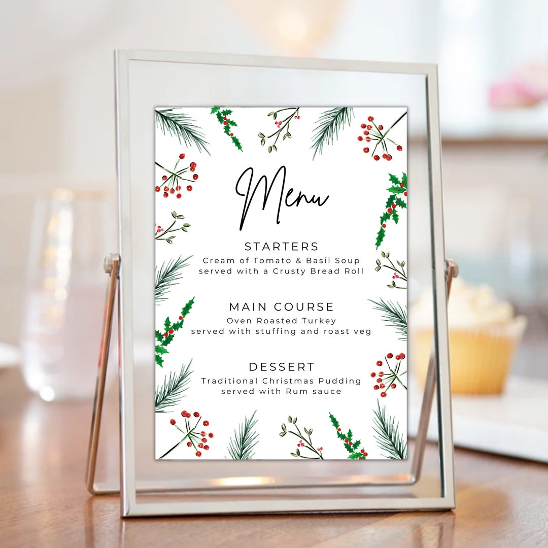 Printable Christmas Menu, Holiday Menu, Holiday Menu Card, Christmas ...