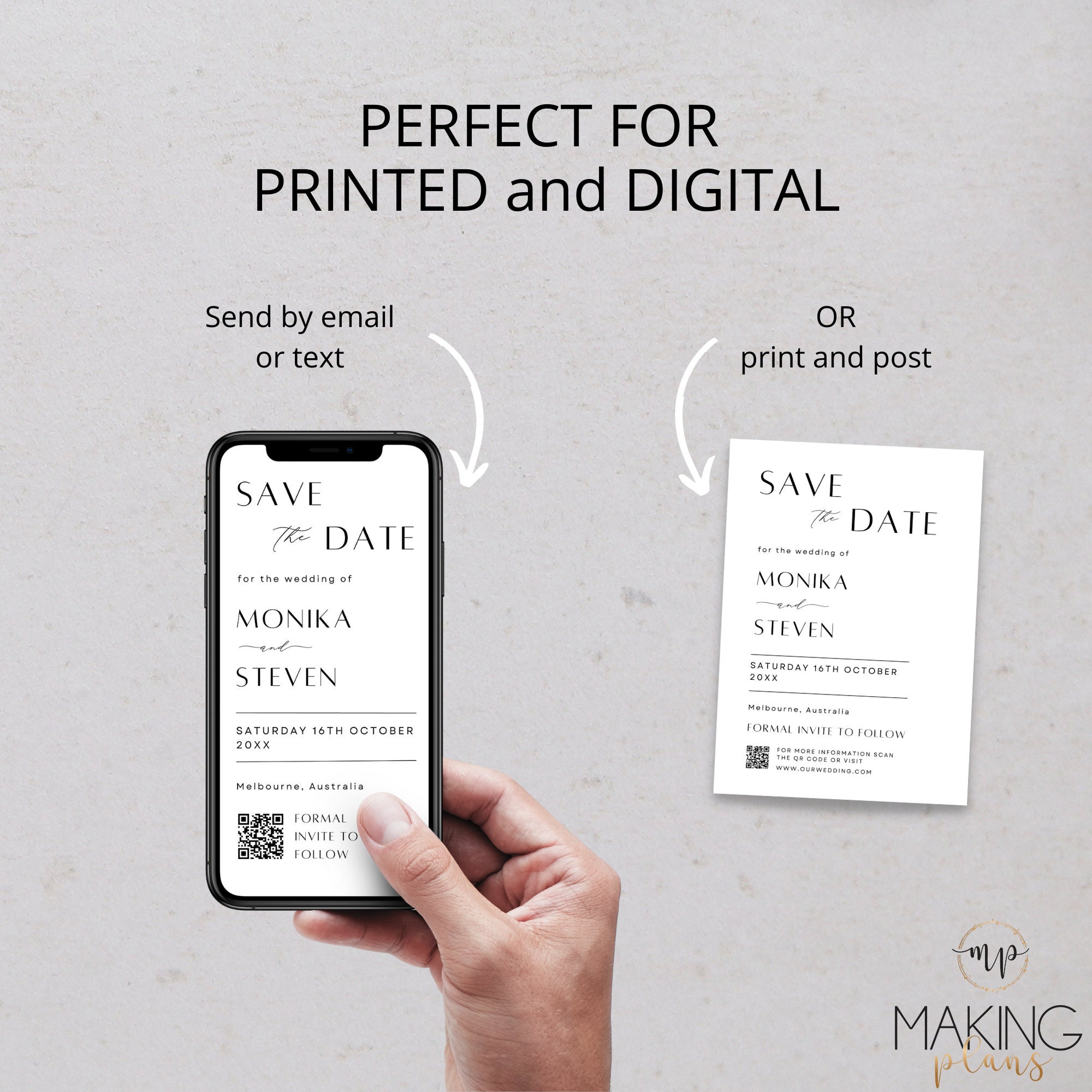 QR Code Save the Date, Printable Save the Date Template With QR Code ...