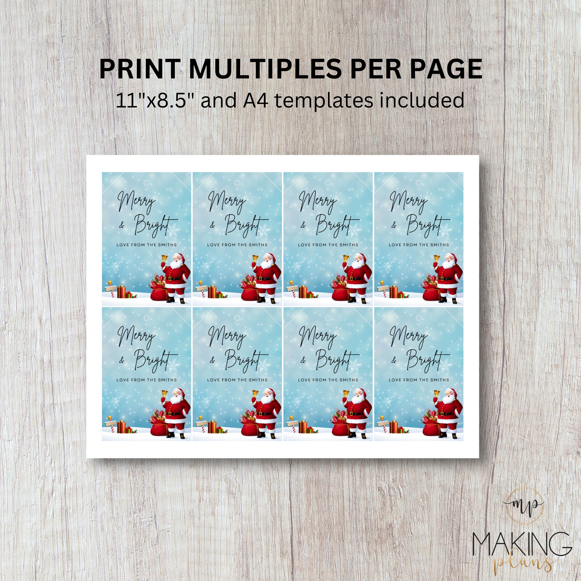 Printable Christmas Gift Tags With Santa Clause Gift Tag Merry - Etsy