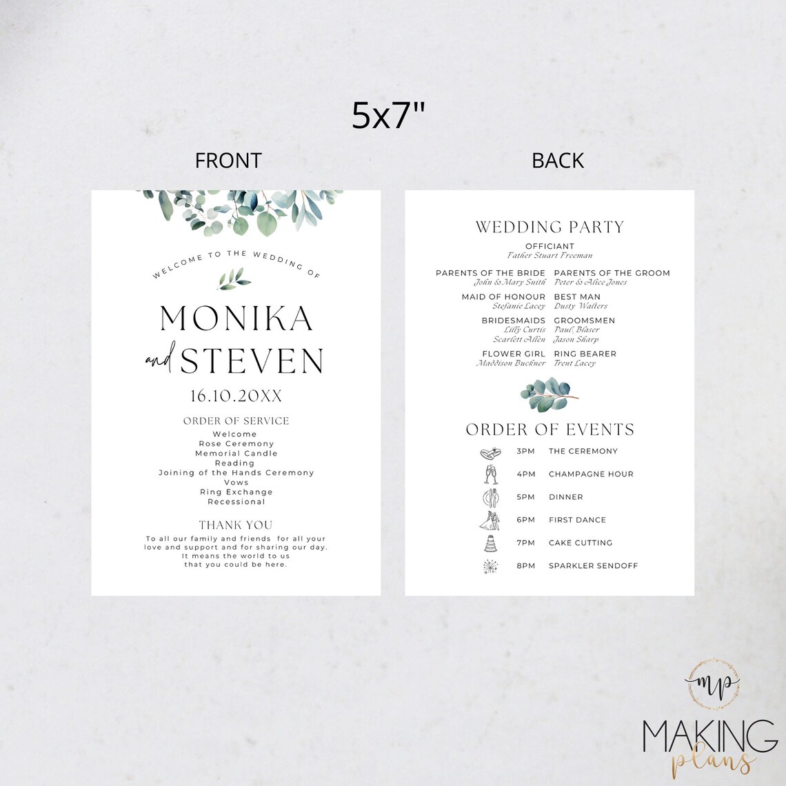 Church Ceremony Program Eucalyptus Wedding Program DIY - Etsy