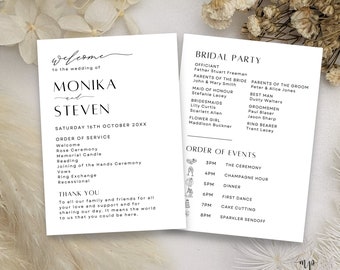 Minimalist Wedding Program Template Slim Order of Service - Etsy