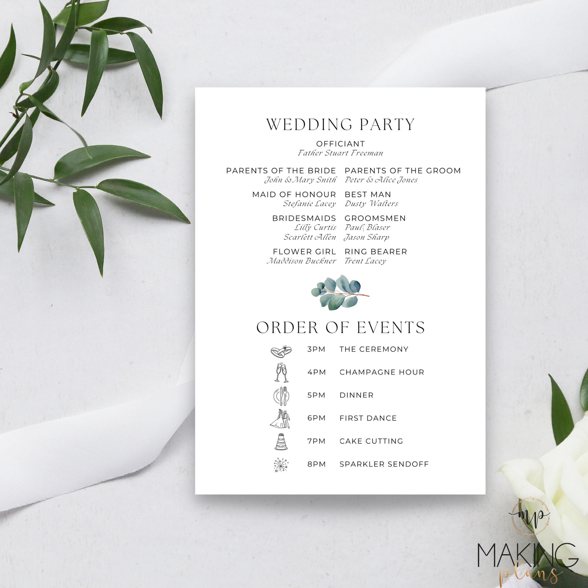 Church Ceremony Program Eucalyptus Wedding Program DIY - Etsy