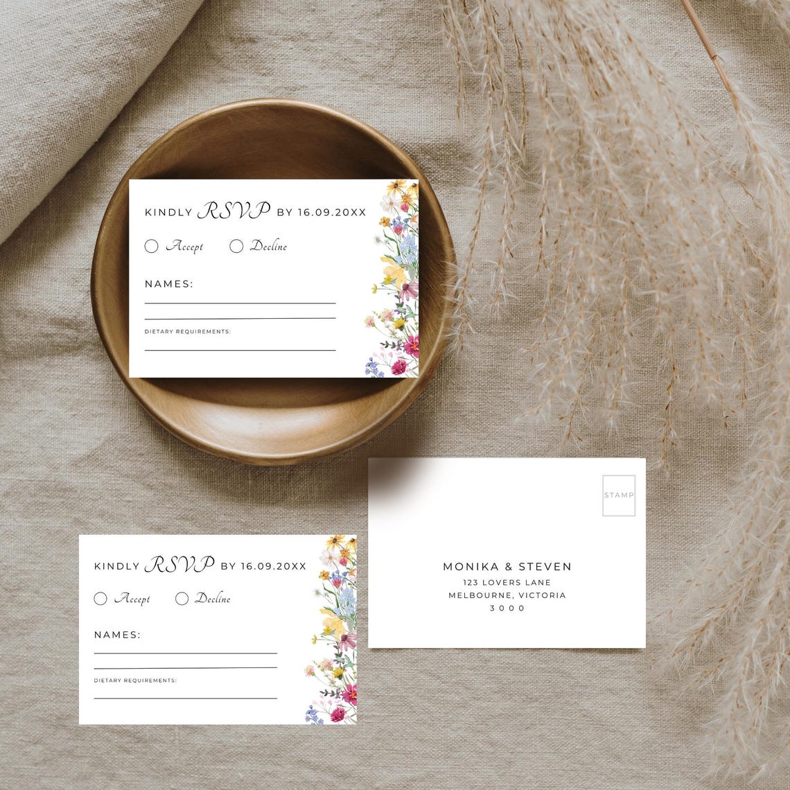Rsvp Card Wildflower Wedding Garden Flowers Reply Postcard Boho Floral ...