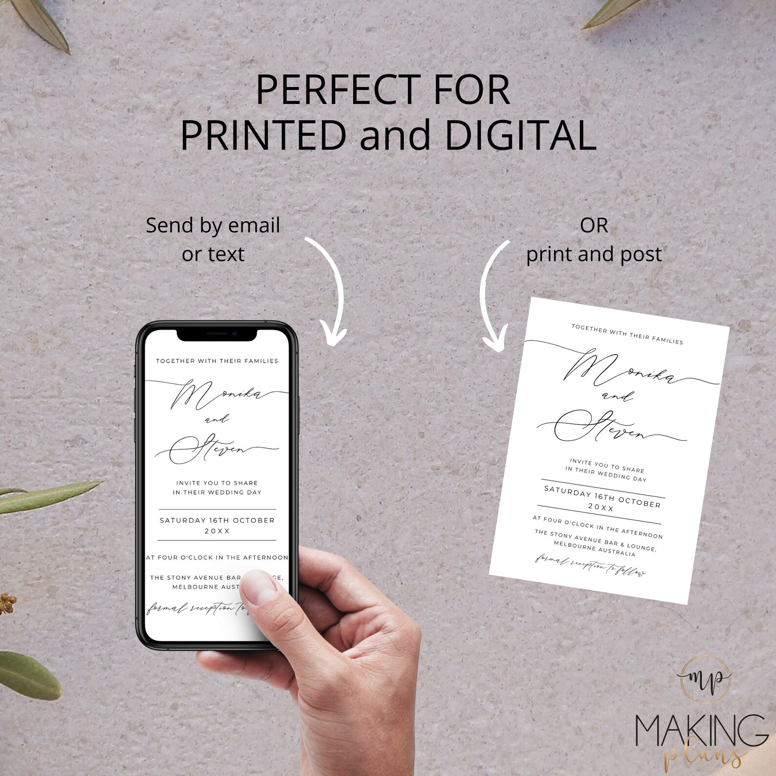 Modern Script Wedding Invitation Calligraphy Wedding Invitation ...