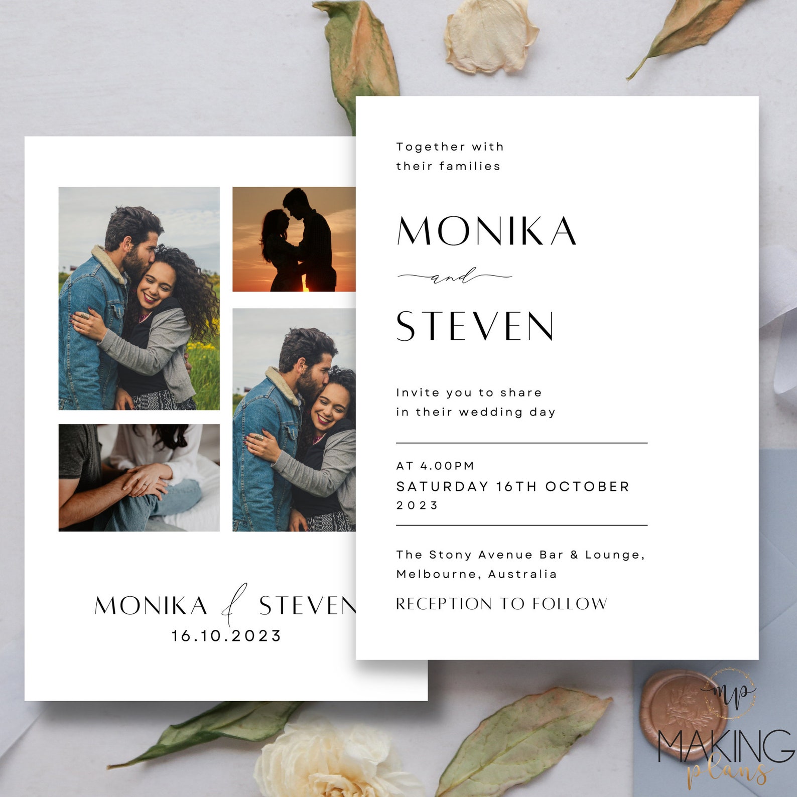 Minimalist Wedding Invitation Printable Minimal Invite Canva Template ...