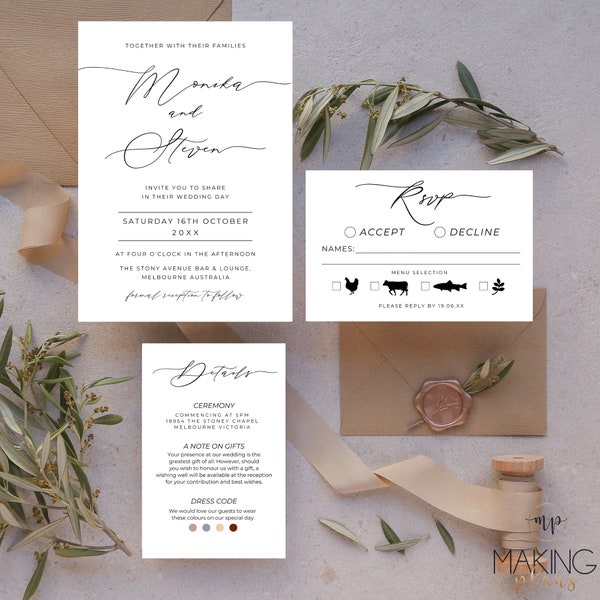 Wedding Place Cards With Meal Choice - Etsy