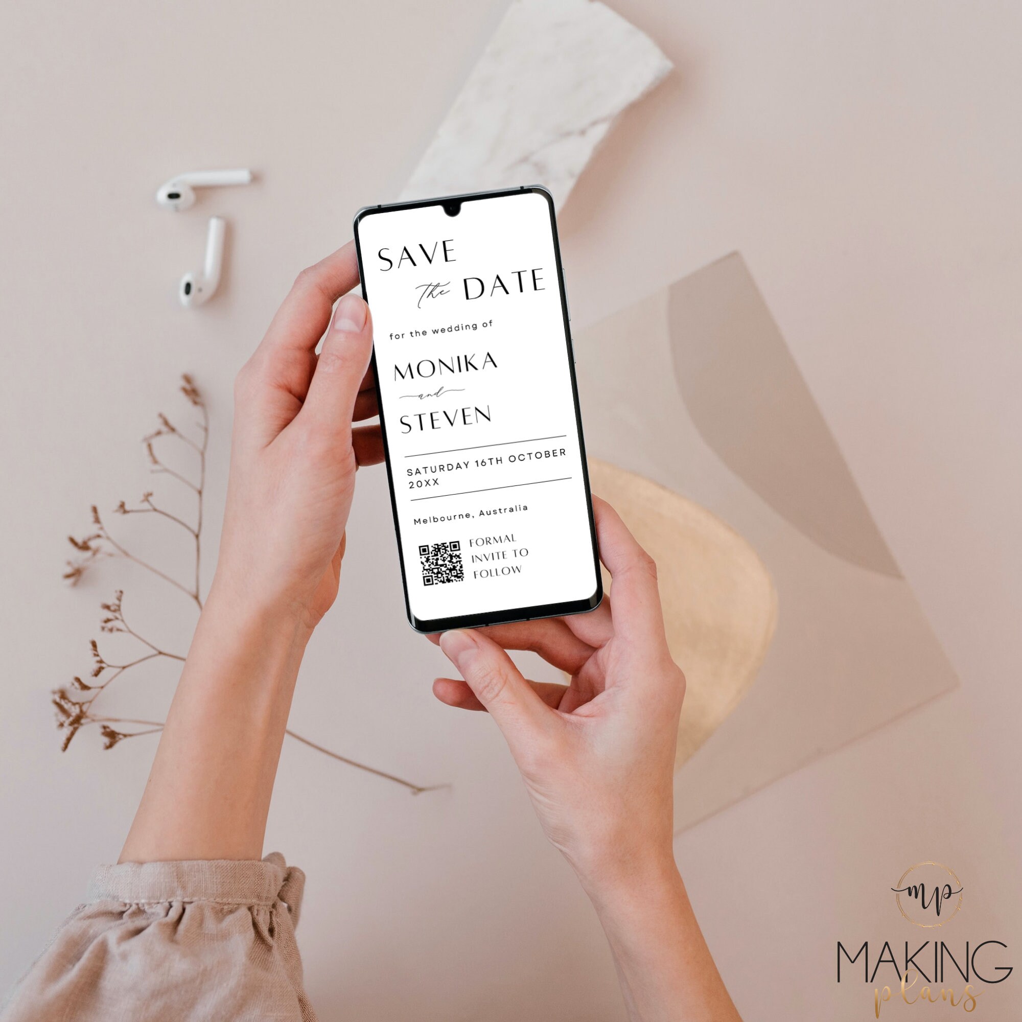 QR Code Save the Date, Printable Save the Date Template With QR Code ...