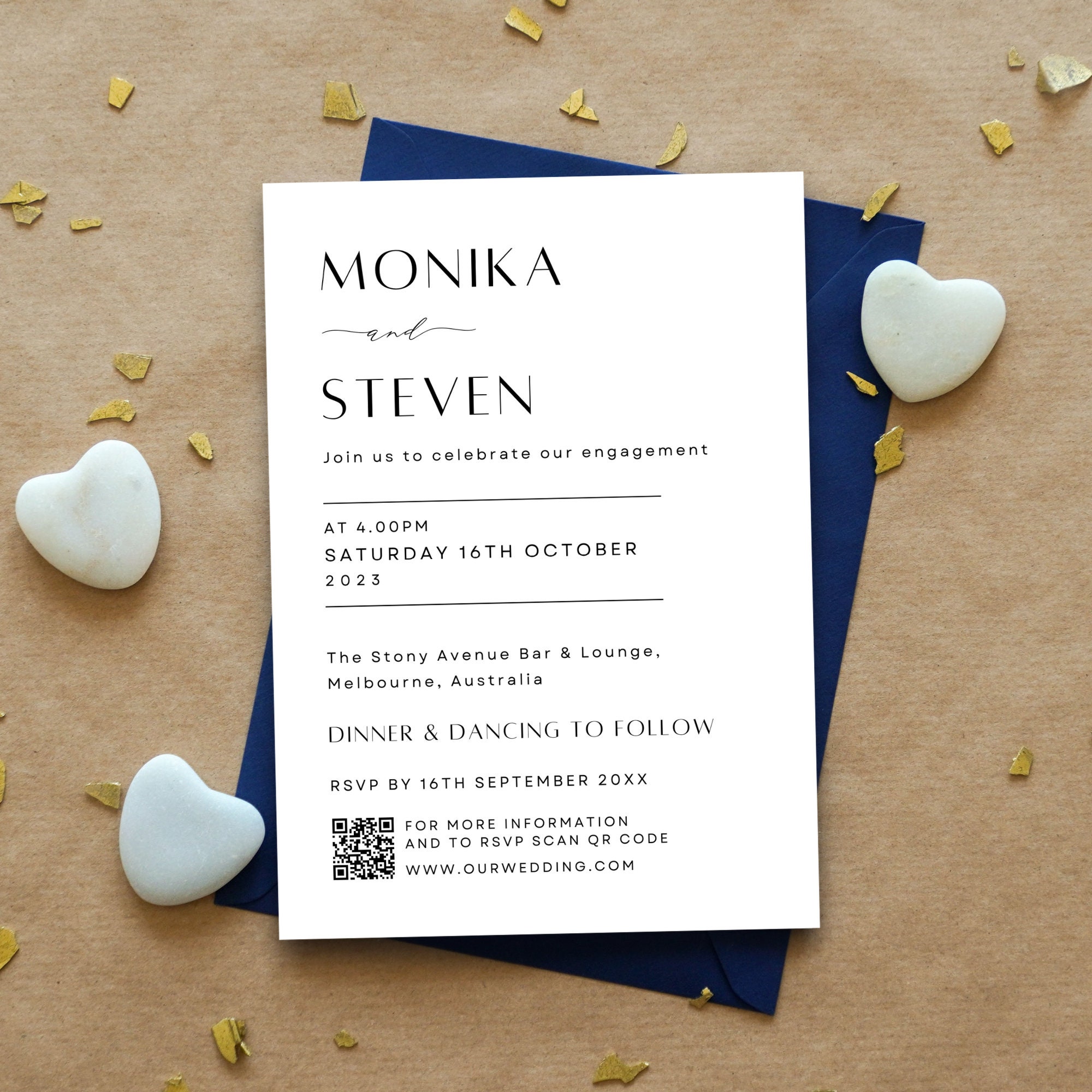 Photo Engagement Party Invite, QR Code RSVP, Canva Template, Modern ...