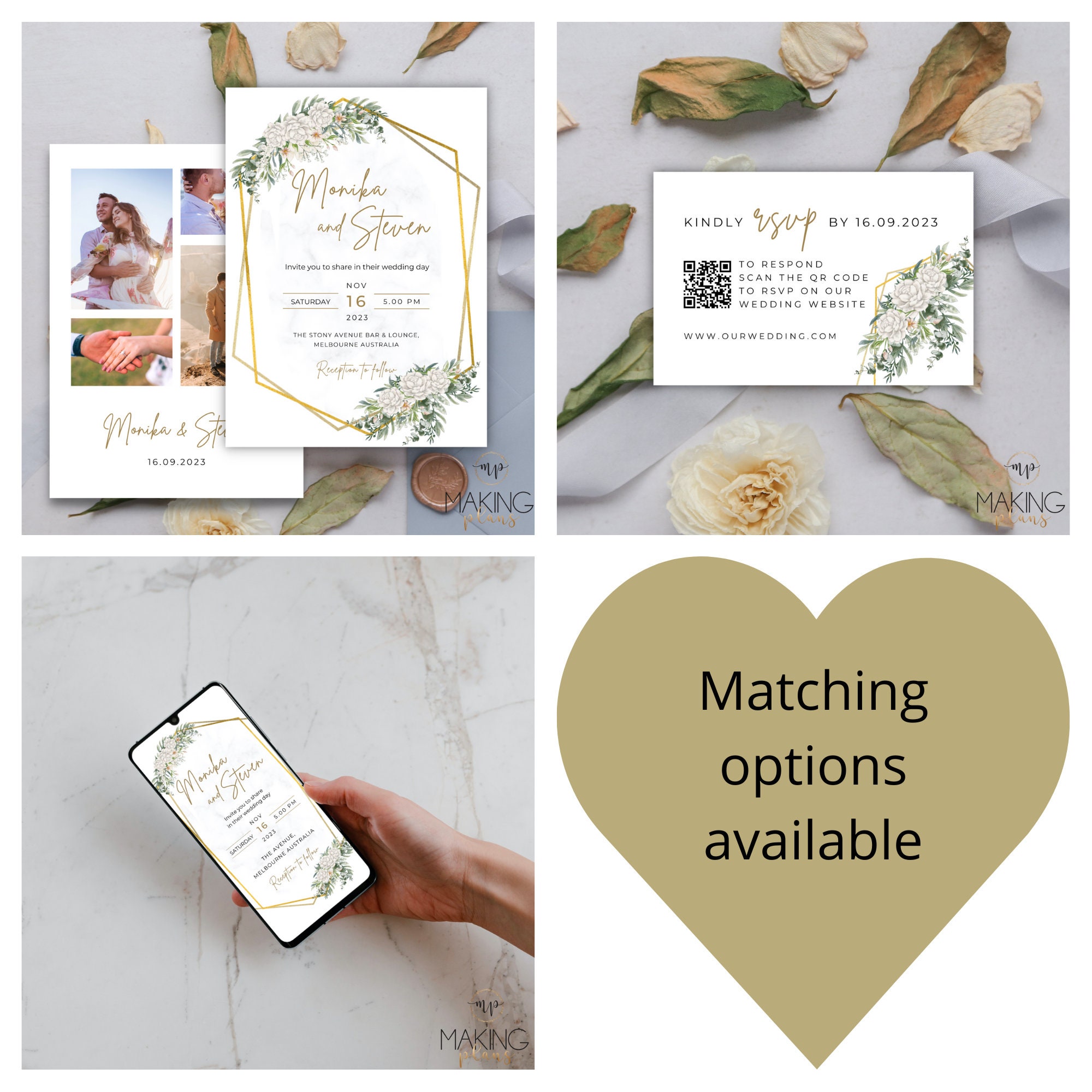 Wedding Invitation Canva With QR Code, Wedding Invite Suite, QR Code ...