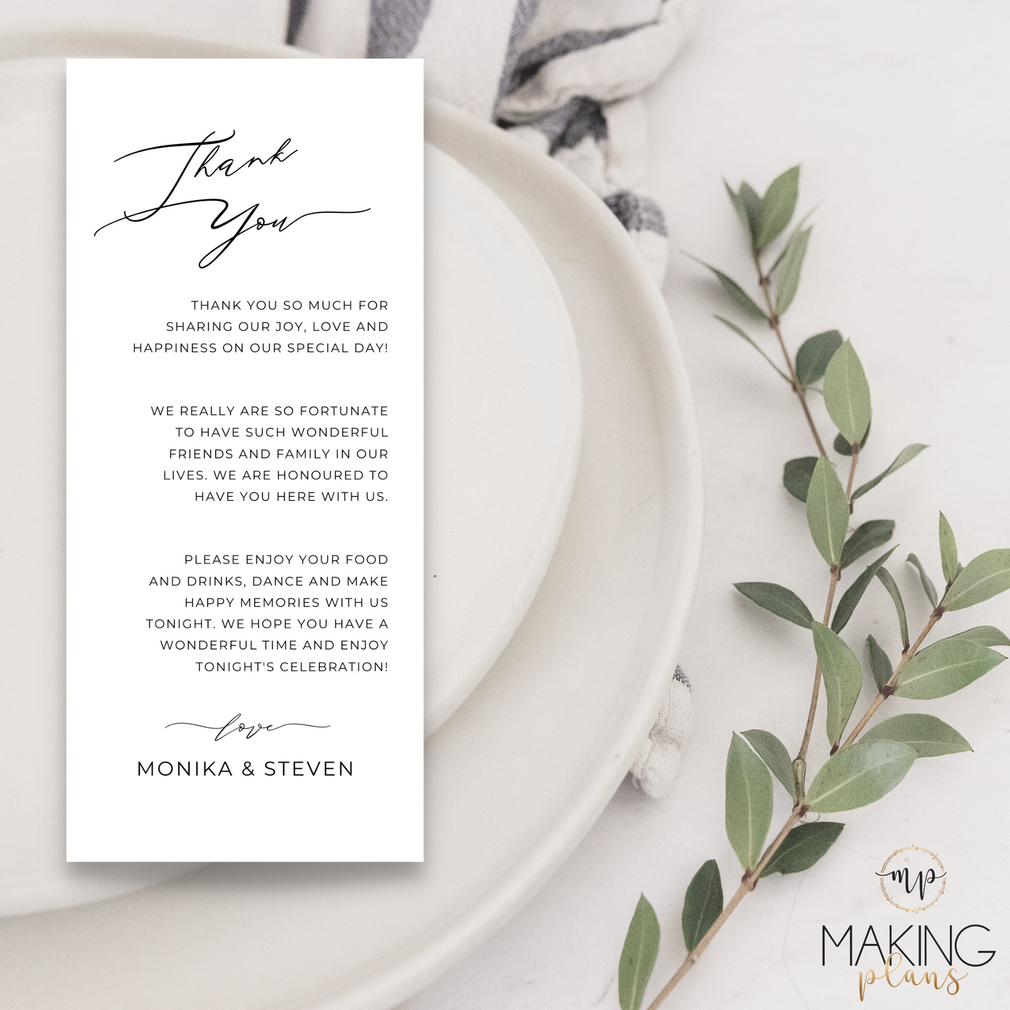 Thank You and Menu Template Download, Modern Wedding Menu Napkin Note ...