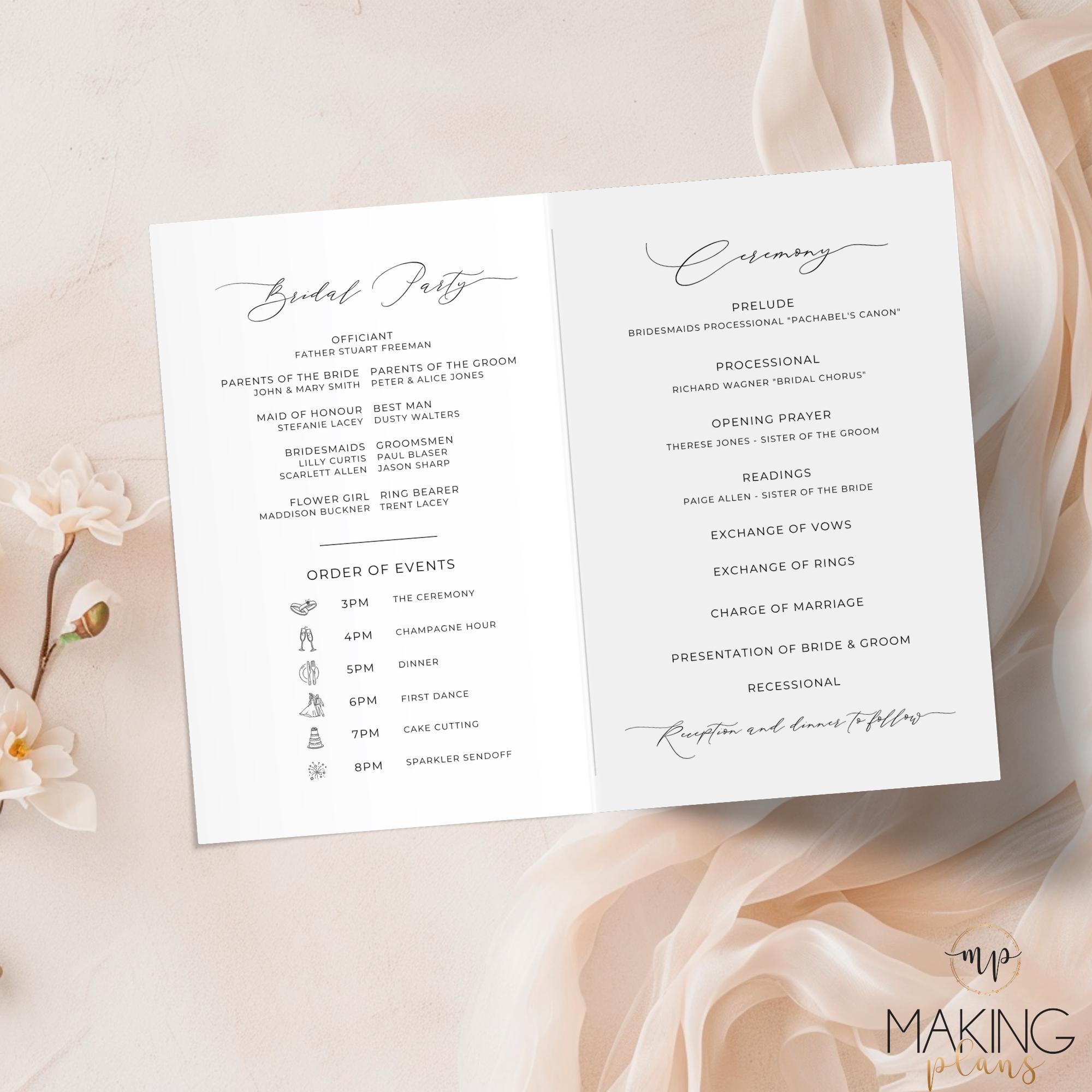 Minimalist Wedding Program Template Foldable Wedding Program Modern ...