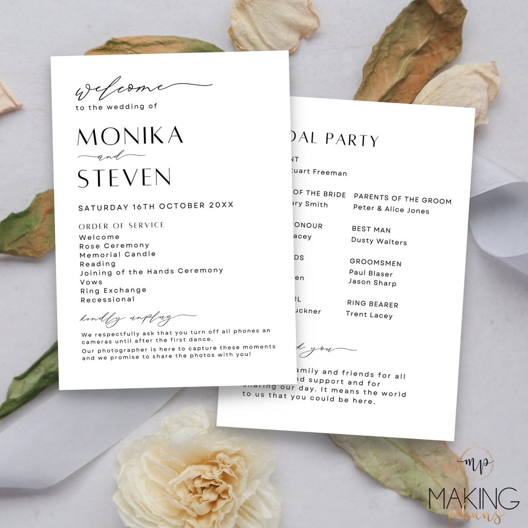 Church Ceremony Program, Minimalist Wedding Program, DIY Church Program ...