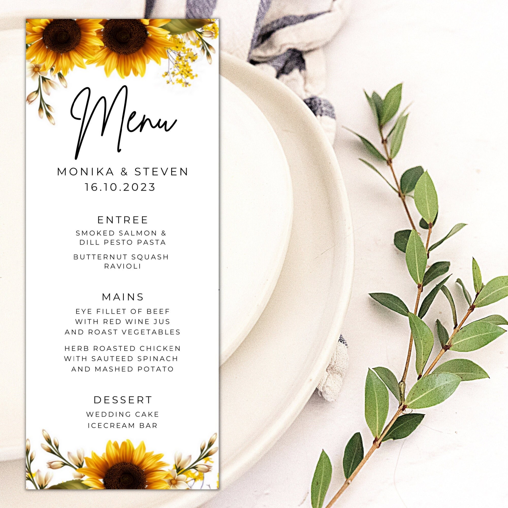 Rustic Sunflower Wedding Menu Template Printable Dinner Menu Digital ...