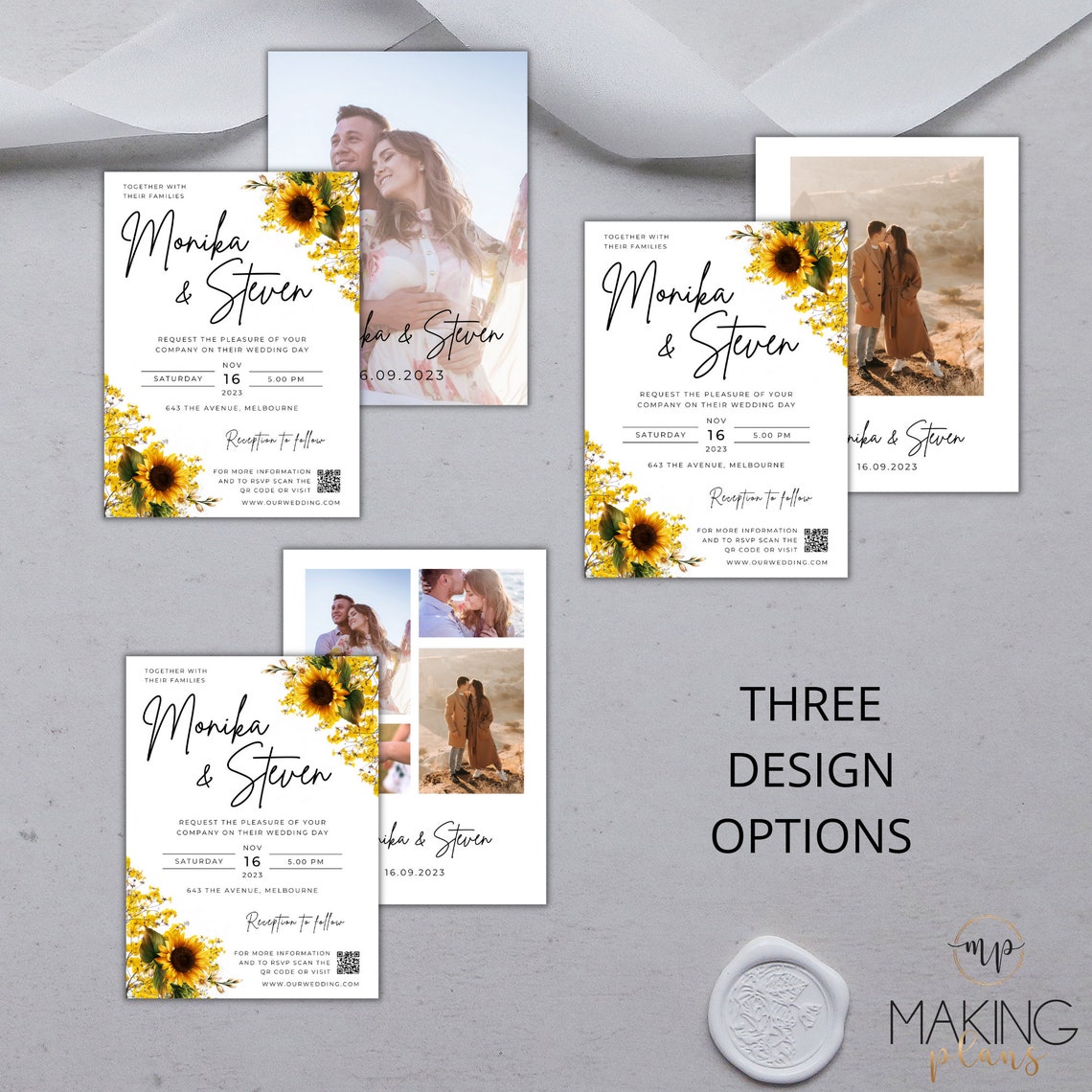 Wedding Invite With Pictures, Photo Wedding Invite, Yellow Sunflower ...