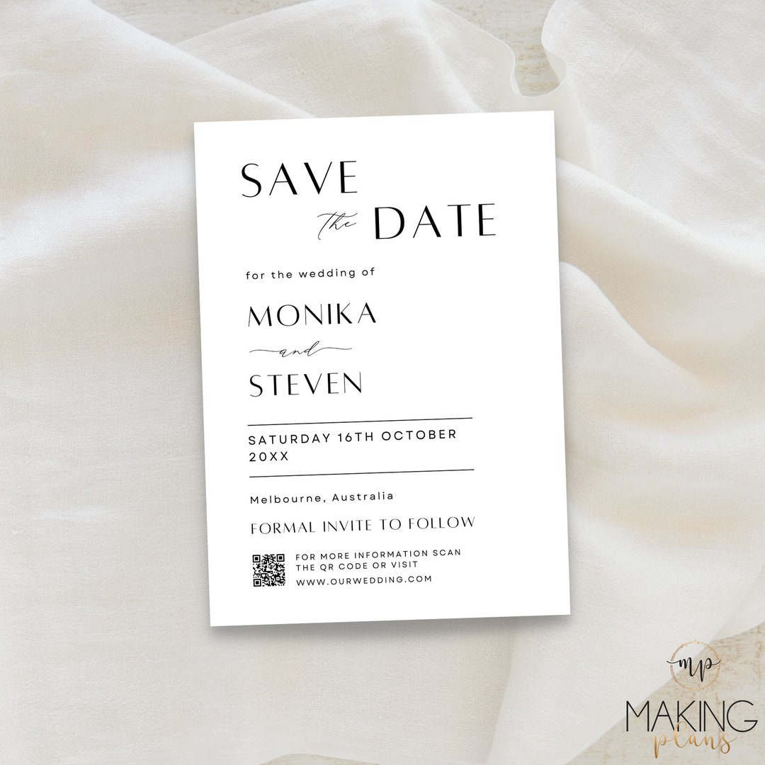 QR Code Save the Date, Printable Save the Date Template With QR Code ...