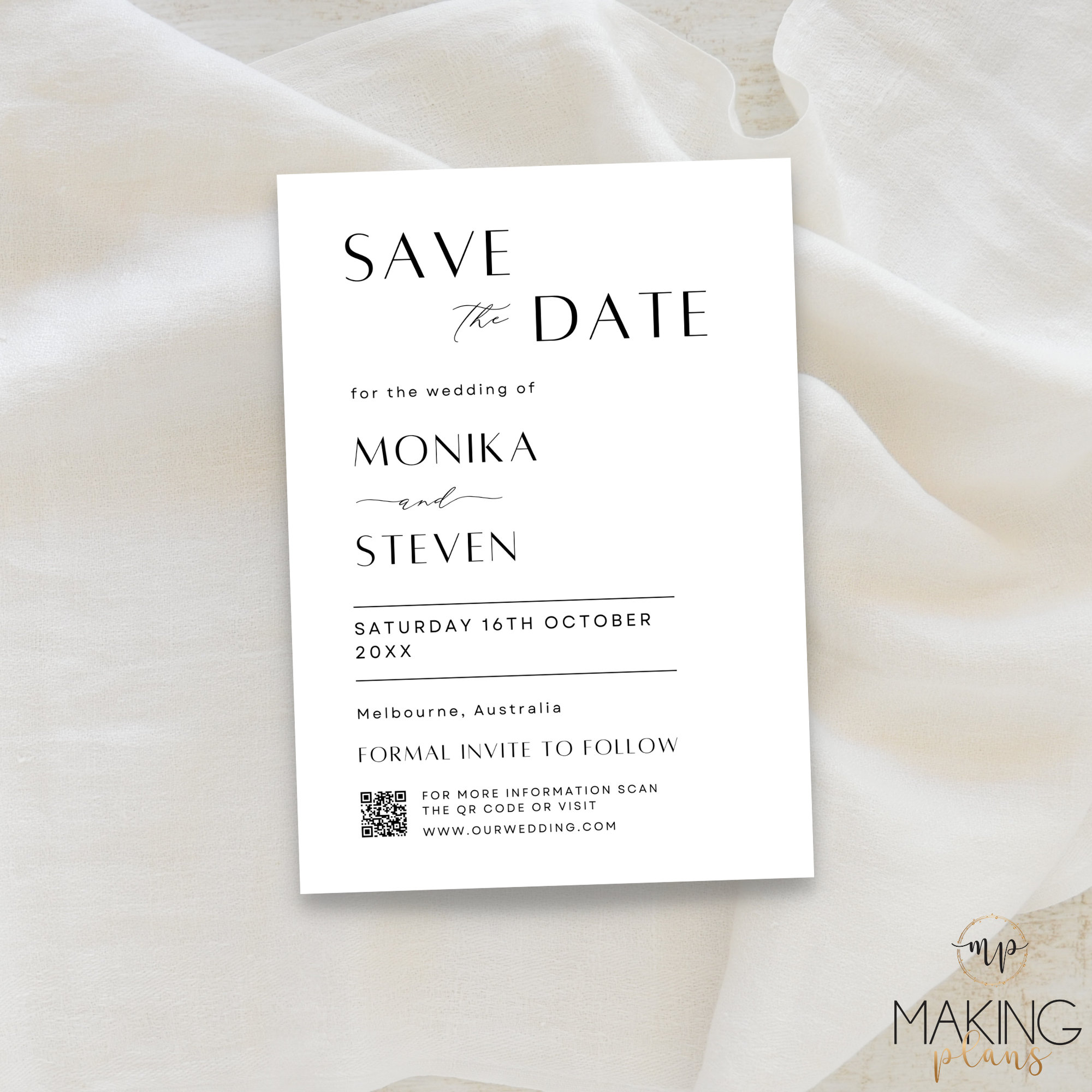 QR Code Save the Date, Printable Save the Date Template With QR Code ...
