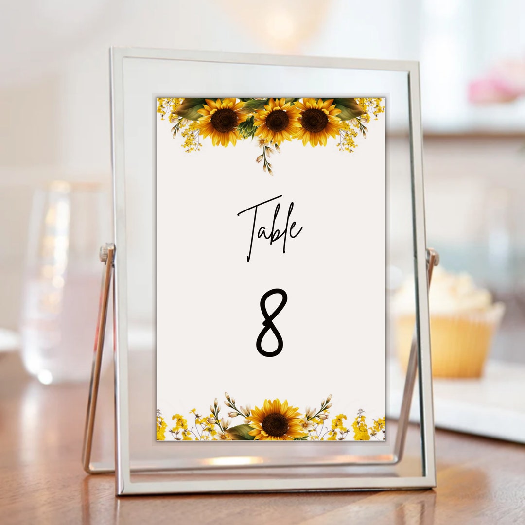 Sunflower Wedding Table Number Simple Editable Template Yellow ...