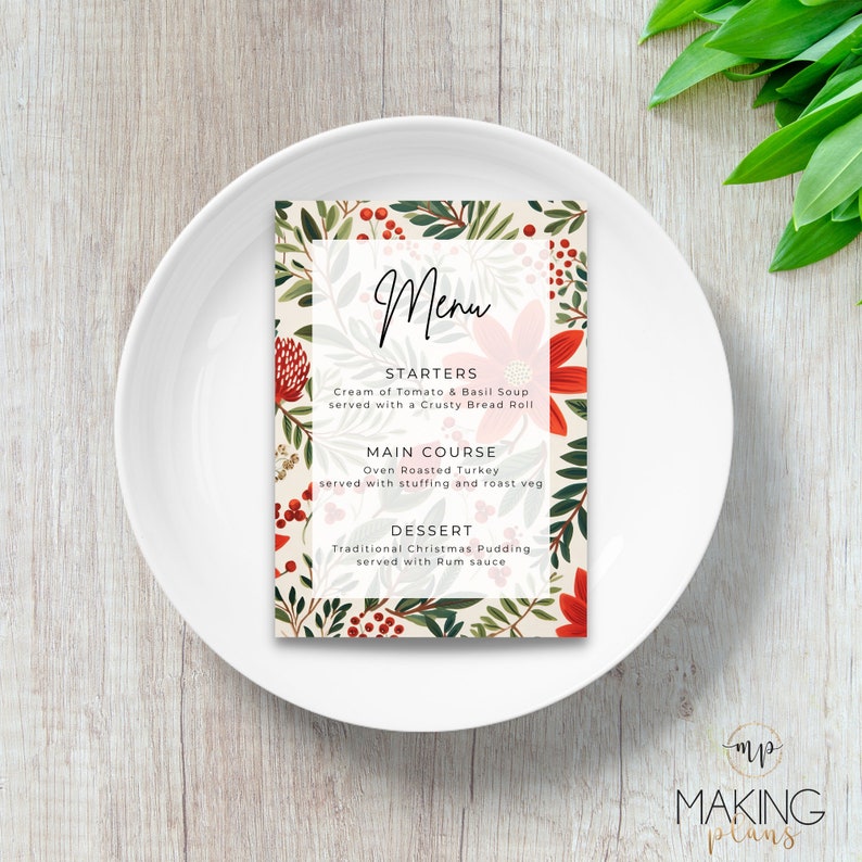 Printable Christmas Menu Template for Christmas Dinner Menu Card With ...