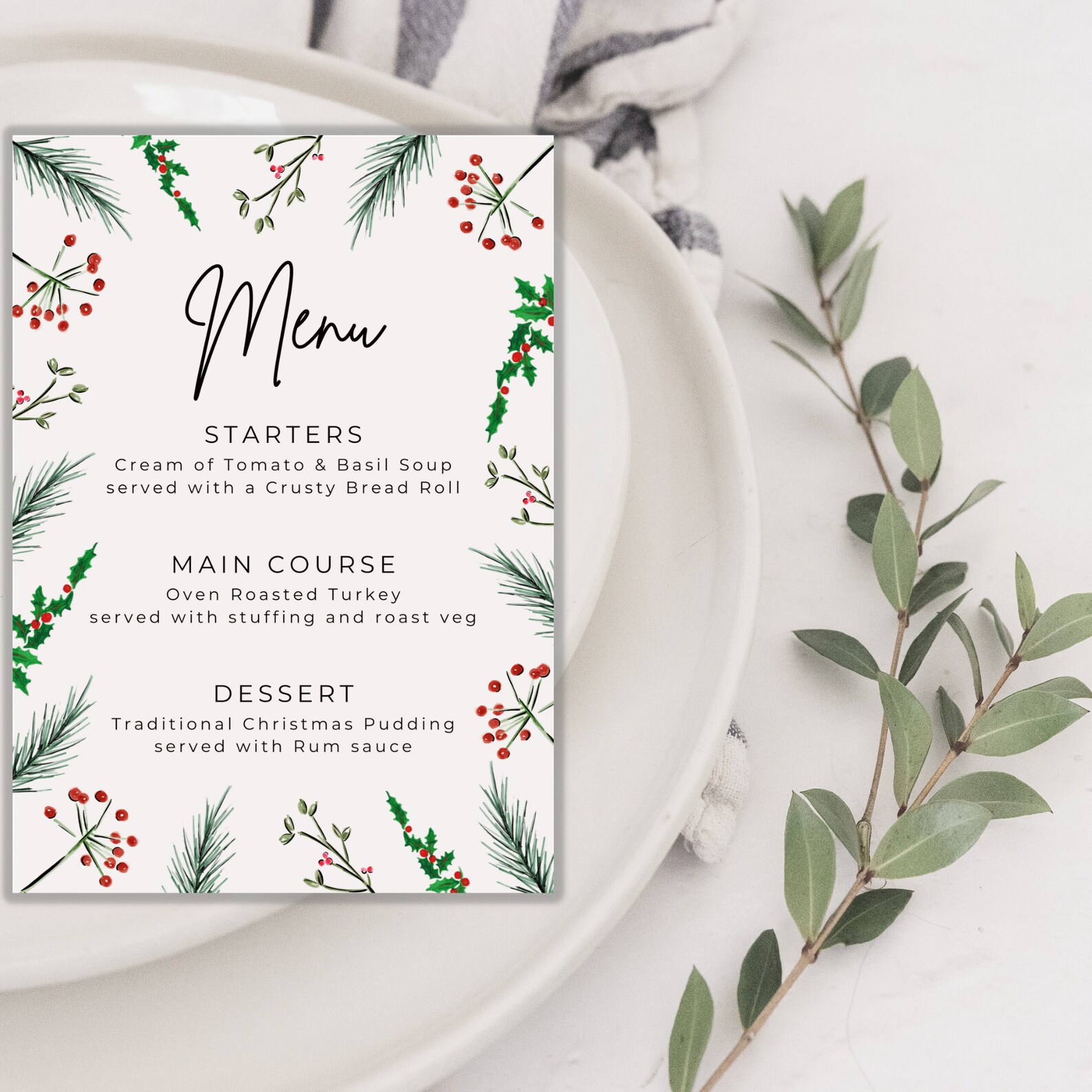 Printable Christmas Menu, Holiday Menu, Holiday Menu Card, Christmas ...