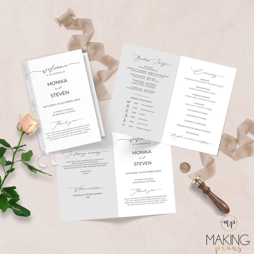 Minimalist Wedding Program Template Foldable Wedding Program Modern ...