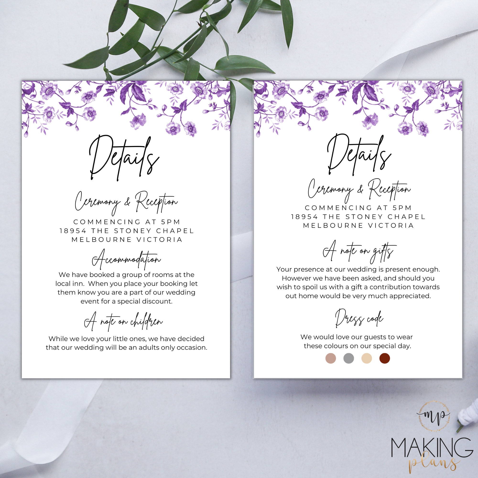 Plantilla de conjunto de invitación de boda floral lila suite - Etsy España