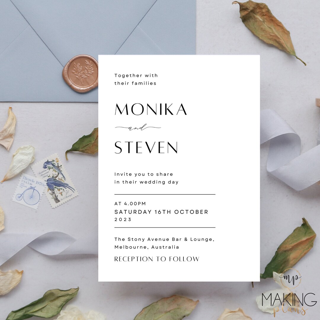Minimalist Wedding Invitation Printable Minimal Invite Canva Template ...