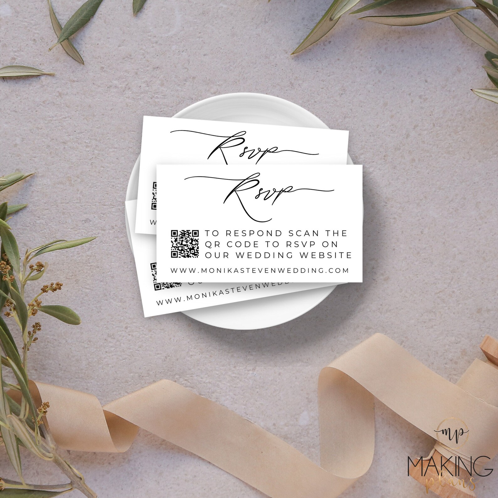 RSVP Card With Meal Option Icons, Response Card, Minimalist Wedding ...