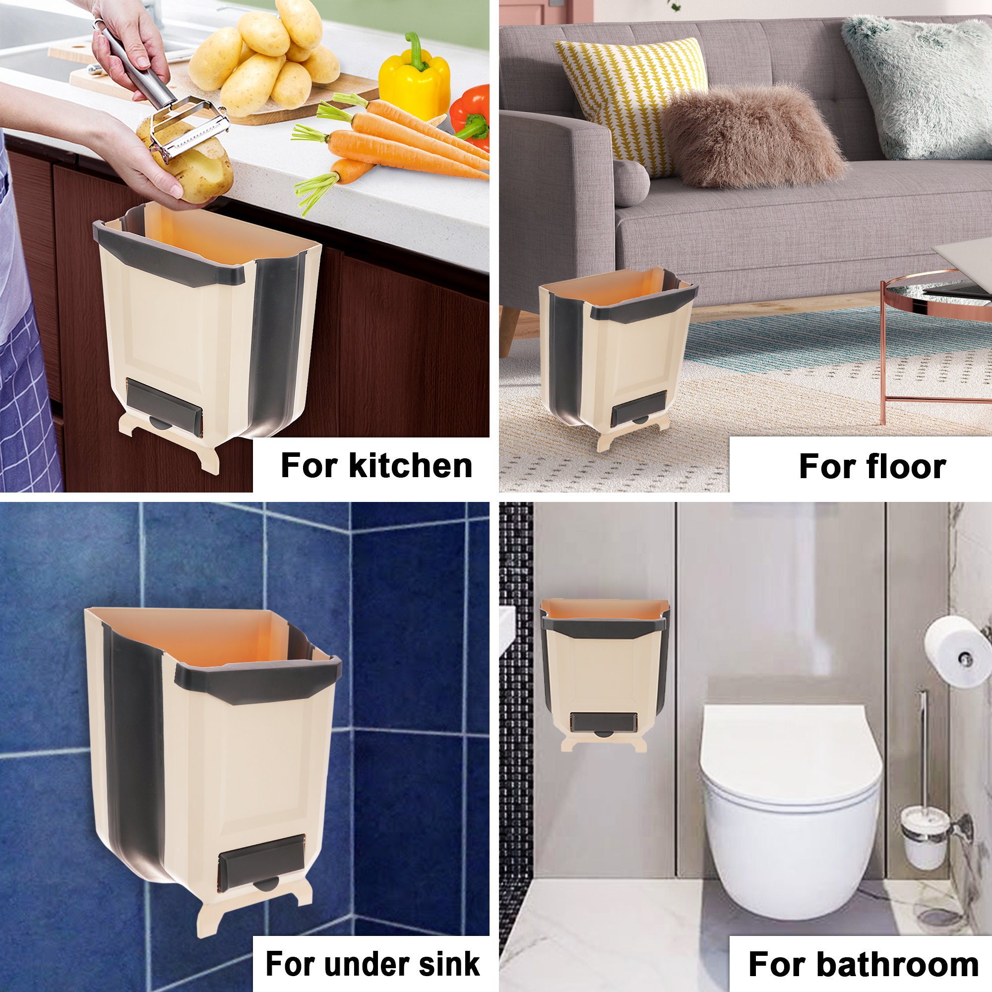 Hanging Kitchen Trash Can, Foldable Waste Bin for Kitchen, Garbage Can ...