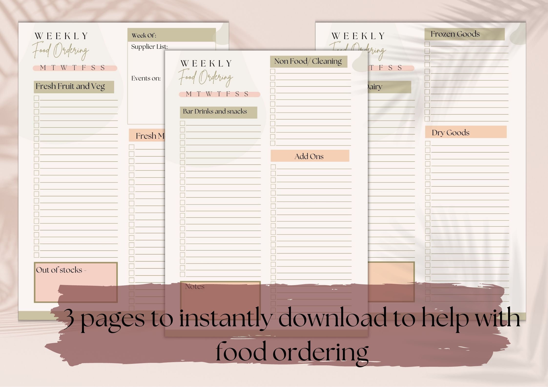Food/catering Ordering Planner for Chefs/restaurants/pubs, Catering ...