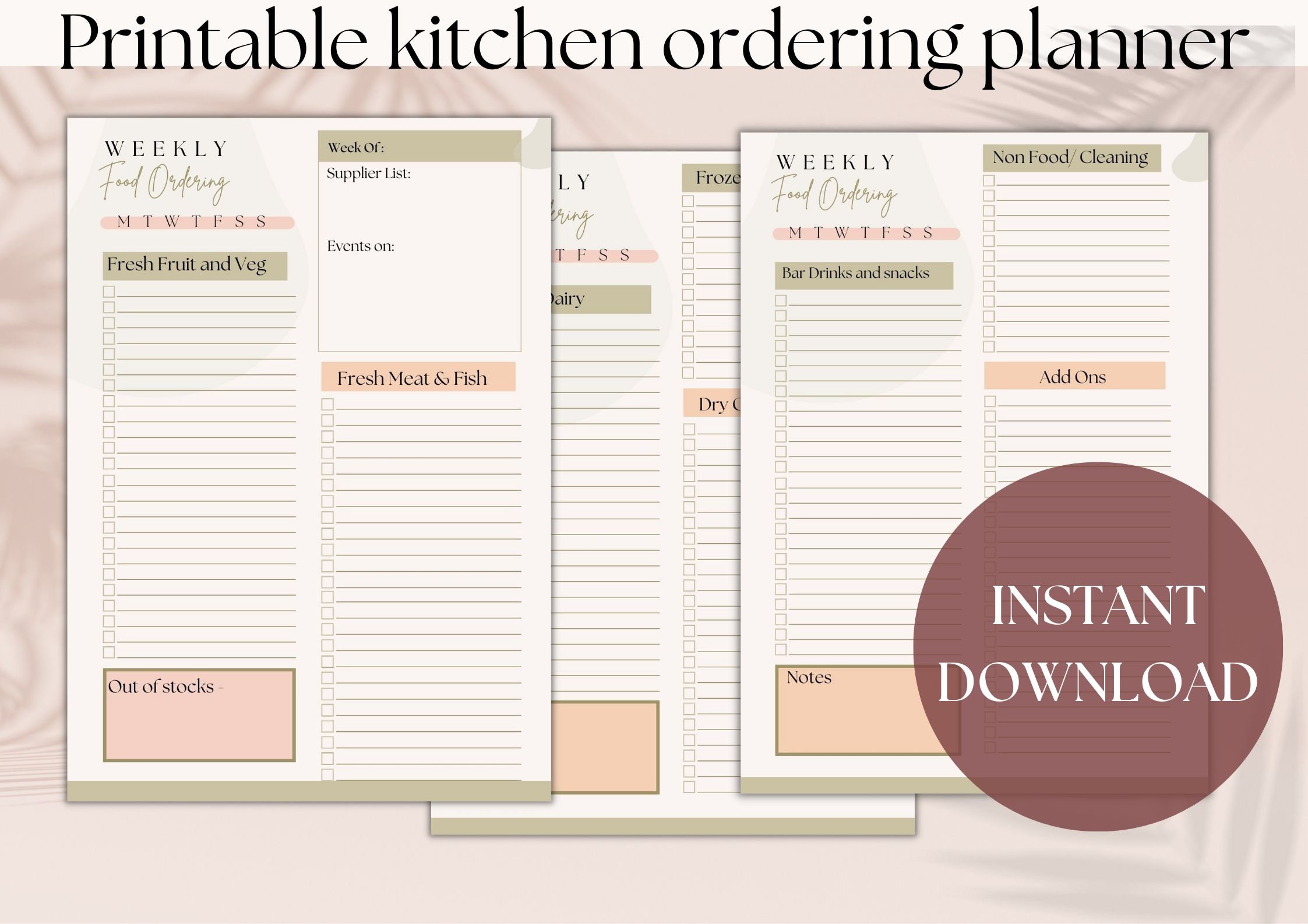 Food/catering Ordering Planner for Chefs/restaurants/pubs, Catering ...