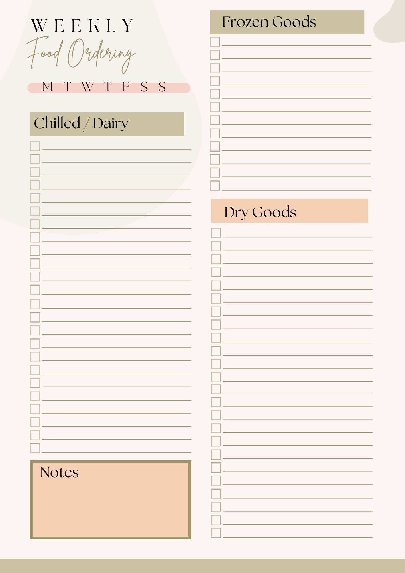 Food/catering Ordering Planner for Chefs/restaurants/pubs, Catering ...